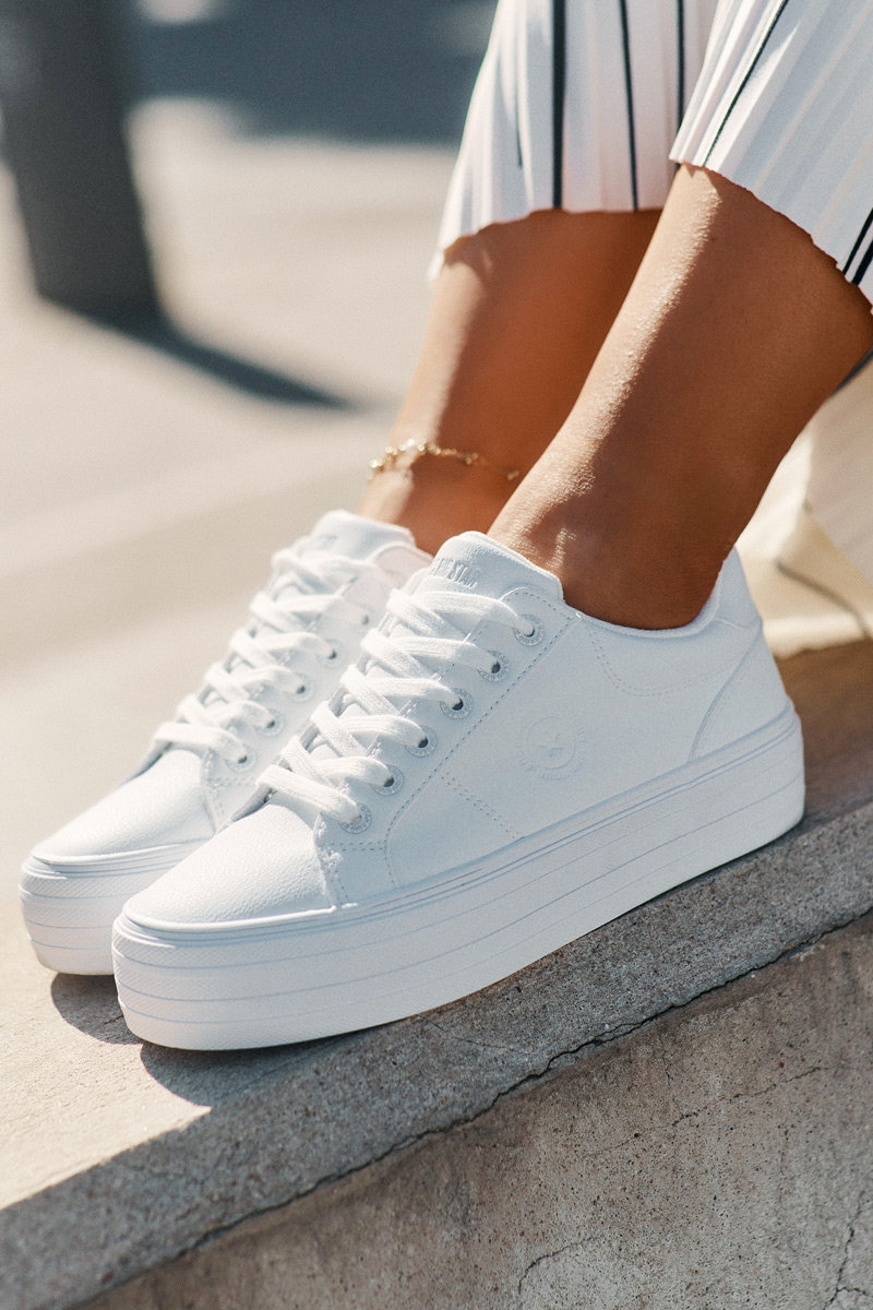 Eko Skórzane Trampki Damskie Na Platformie Big Star RR274298 Białe-40 ...