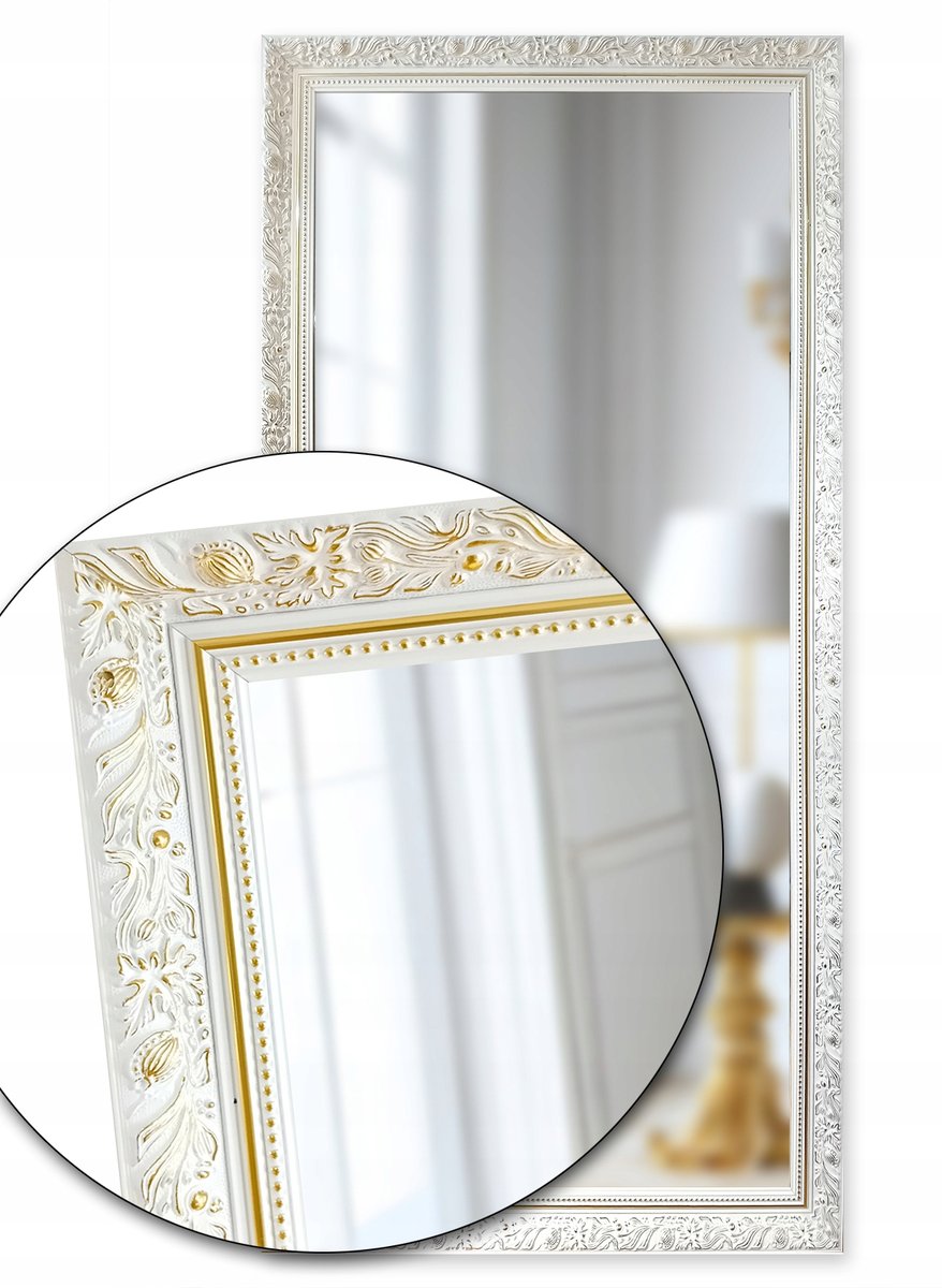 Ekskluzywne lustro w STYLOWEJ biało złotej ramie drewnianej 100x80 E2 ...