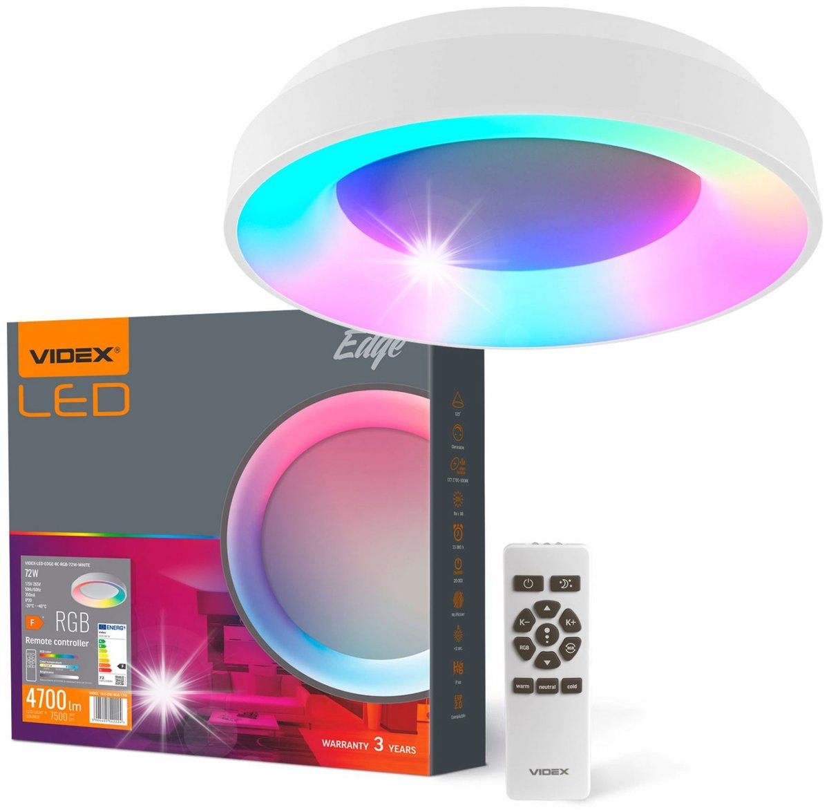 Elegancka Lampa sufitowa plafon okrągły LED RGB 72W 45cm ŚCIEMNIACZ ...