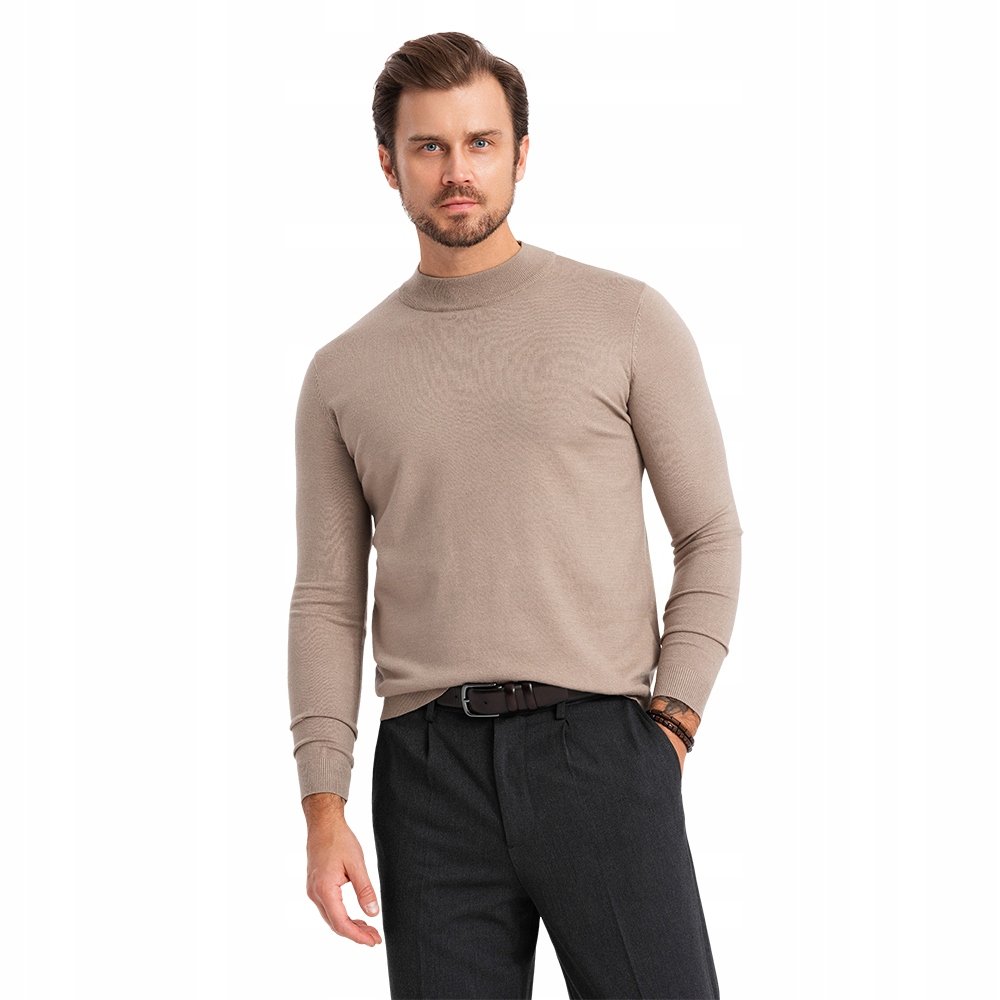 Elegancki męski półgolf z wiskozą ciemnobeżowy Ombre OM-SWTN-0125 V3 r ...