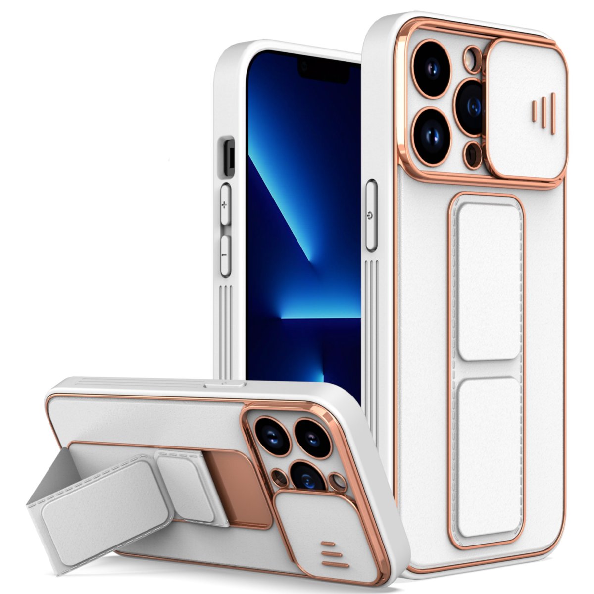 Eleganckie Etui Z Podstawką I Ochroną Aparatu Suwakiem Do 13 Pro Biały ...