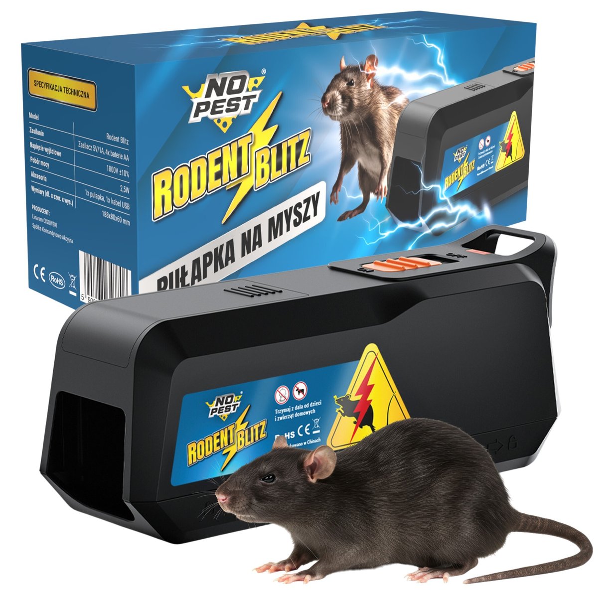 Elektryczna Pułapka na Myszy Szczury NO PEST Rażąca Humanitarna Łapka ...