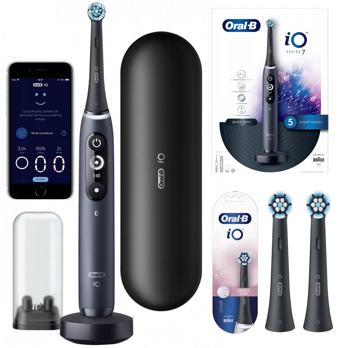 Elektryczna szczoteczka ORAL-B IO Series 7 Onyx Black+Końcówki Gentle Care - Braun Oral- B | AGD ...