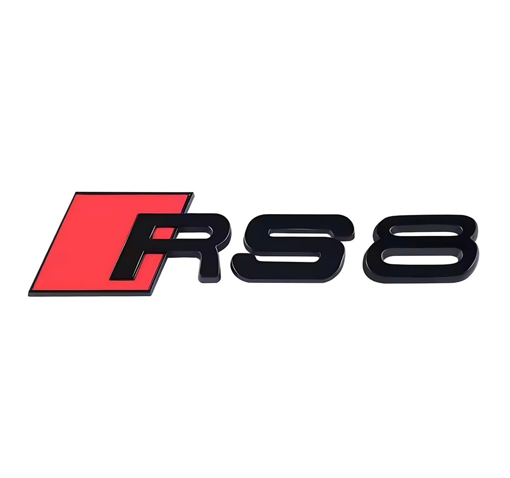 EMBLEMAT tył NA KLAPĘ RS8 znaczek logo AUDI czarny 14,5x3,8 cm PREMIUM ...