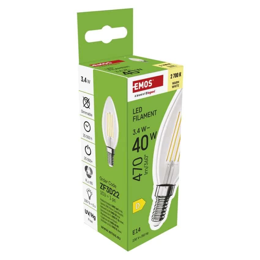 EMOS ZF3D22 Żarówka LED Filament świeczka E14 3,4 W (40 W) 470 lm ...