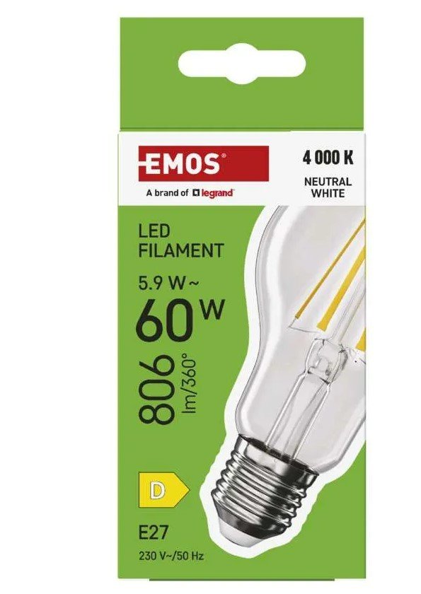 EMOS ZF5D43 LED Filament A60, E27, 5,9W (60 W), 806 lm, neutralna biel ...