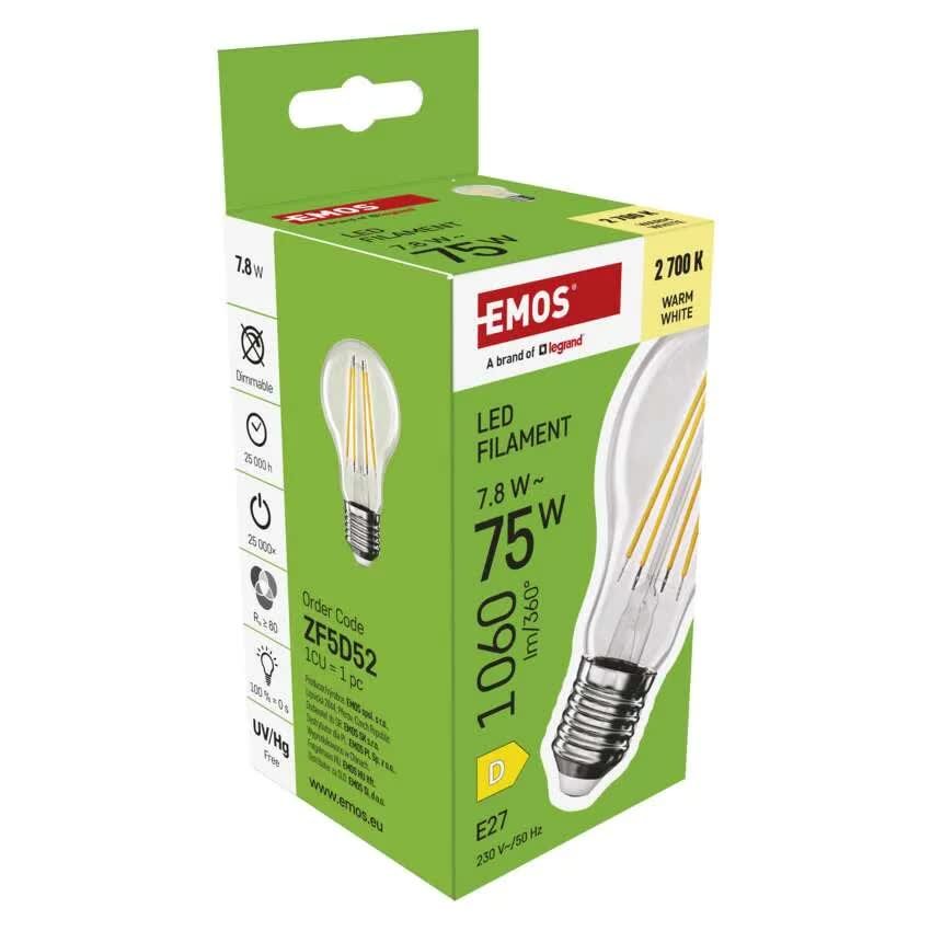 EMOS ZF5D52 Żarówka LED Filament A60 E27 7,8 W (75 W) 1060 lm ciepła ...