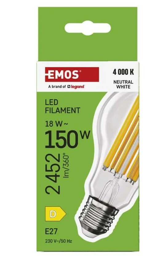 EMOS ZF5D83 Żarówka LED Filament A70, E27, 18 W (150 W), 2452 lm ...