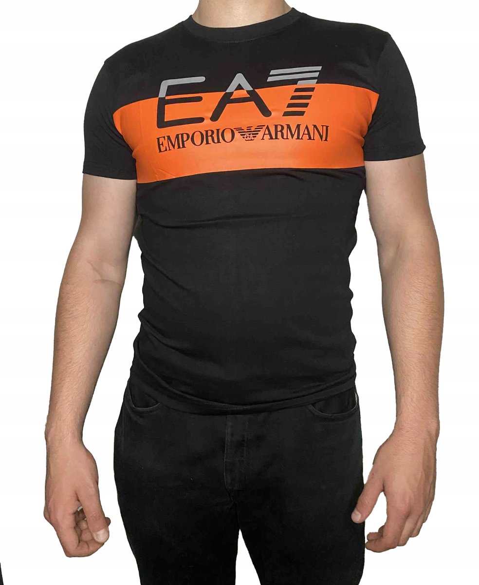 Emporio Armani EA7 Czarna Męska Koszulka PREMIUM Duże Logo Bawełniana r.XL - Emporio Armani ...