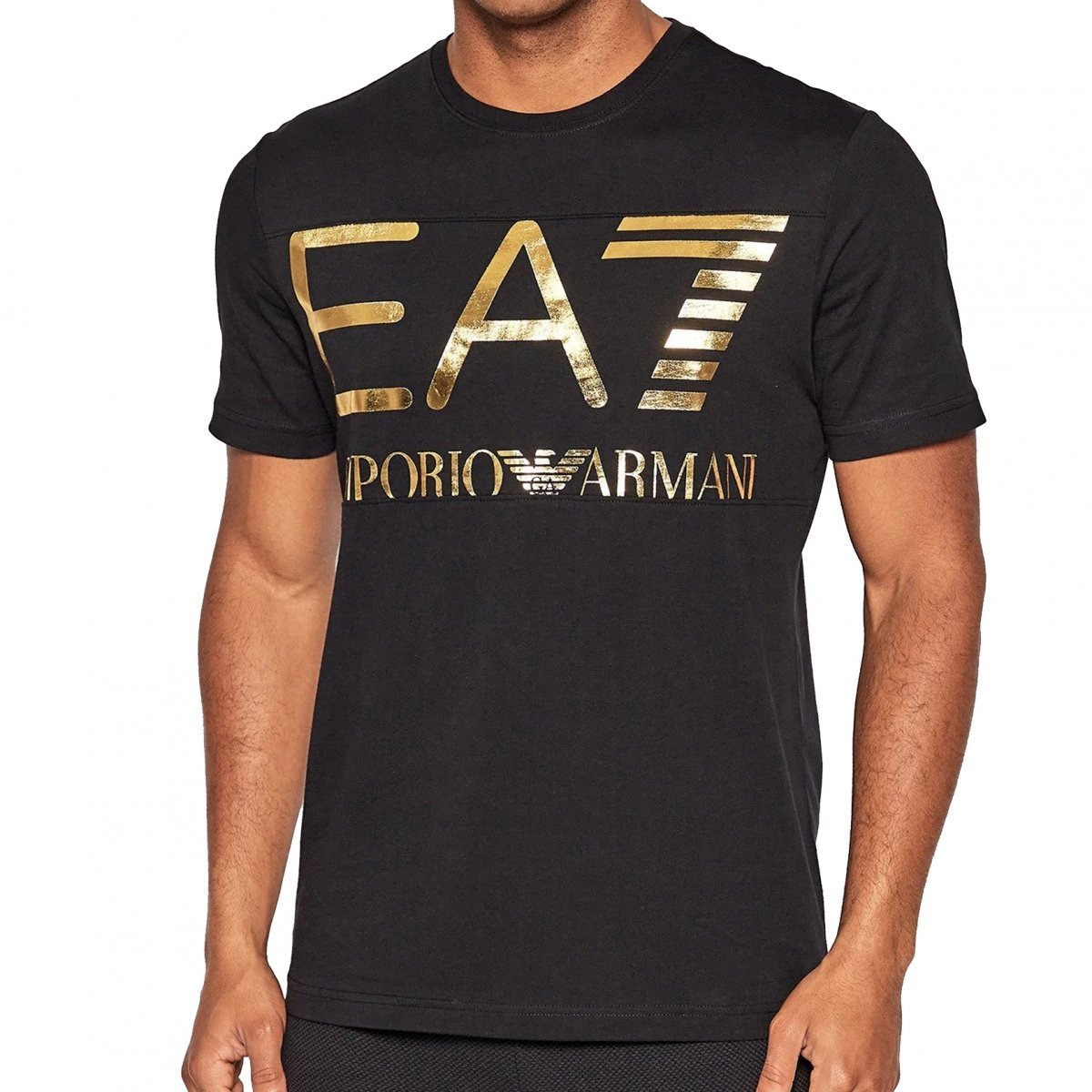 Emporio Armani Ea7 T-Shirt Koszulka Męska Czarna Złoty Nadruk 6Lpt24 Pj7Cz 0208 M - EA7 Emporio ...