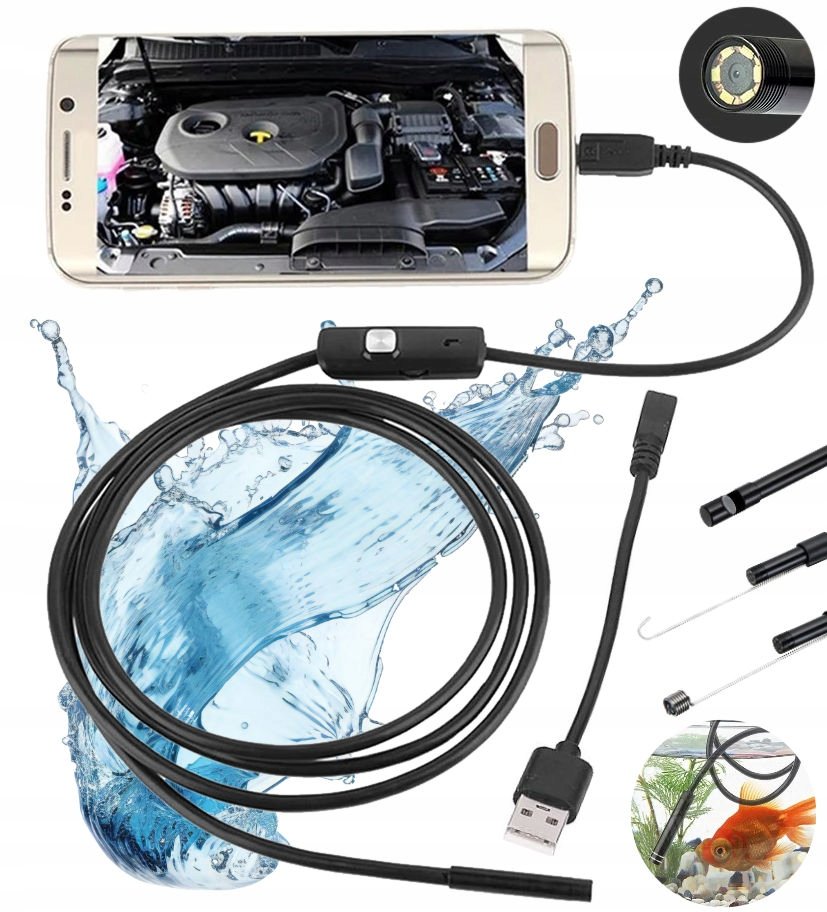 Endoskop Kamera Inspekcyjna USB MicroUSB Android PC Lusterko Hak Magnes ...