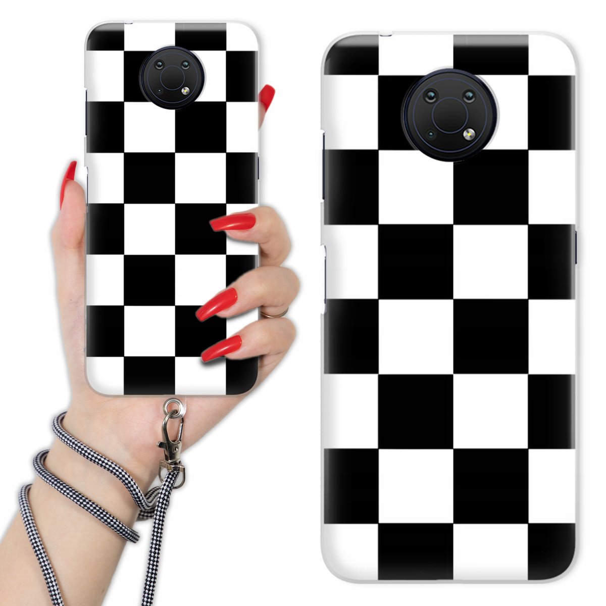 Etui Charms Quick Sznurek do NOKIA G10 Kratka CZARNO-BIAŁA Szachownica ...