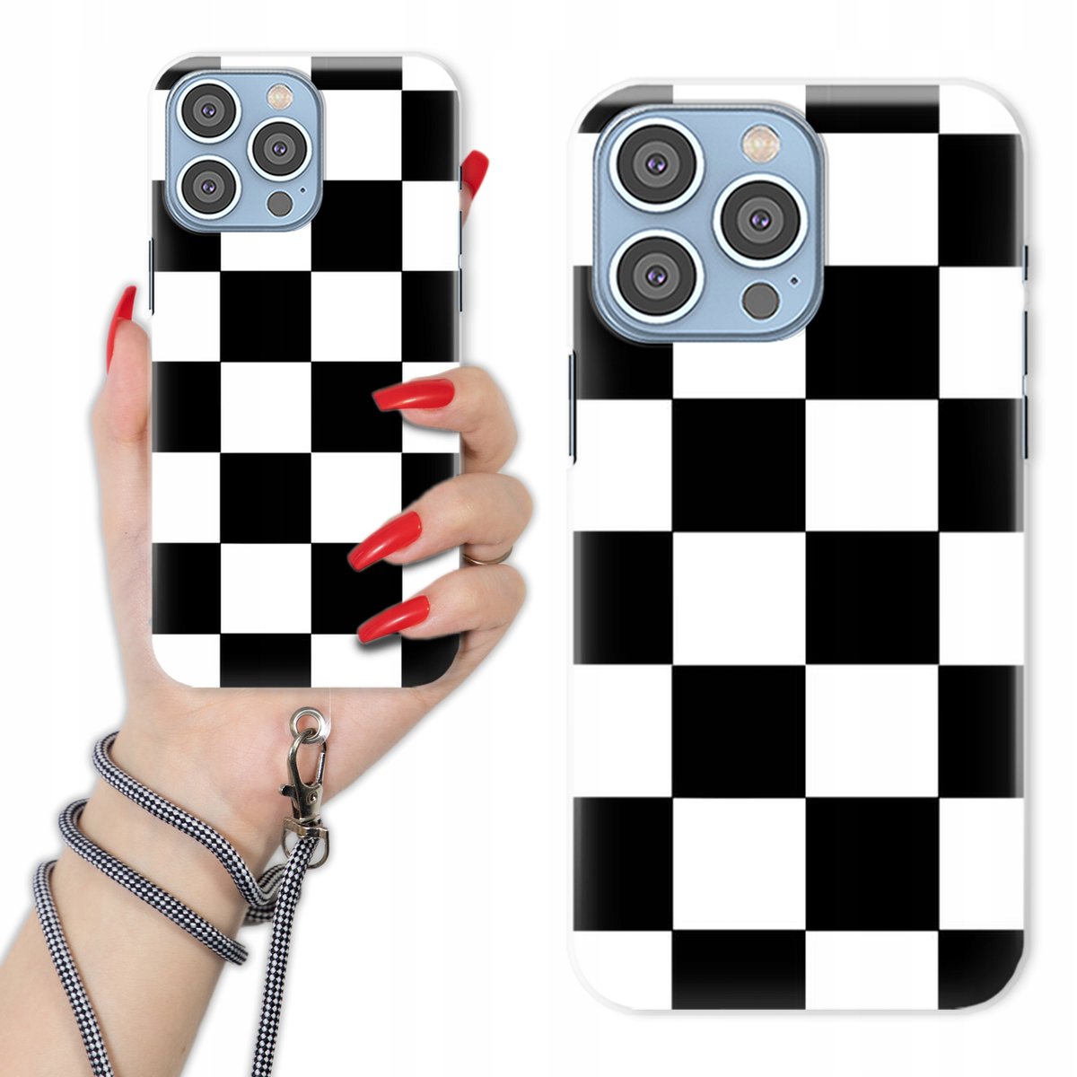 Etui Charms Sznurek do iPHONE 14 PRO MAX Kratka CZARNO-BIAŁA ...