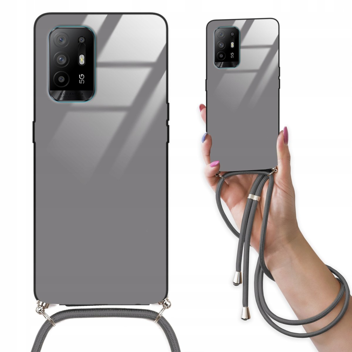 Etui CROSSGLAM SZARY do OPPO A95 4G Obudowa Gray Case Sznurek Smycz ...