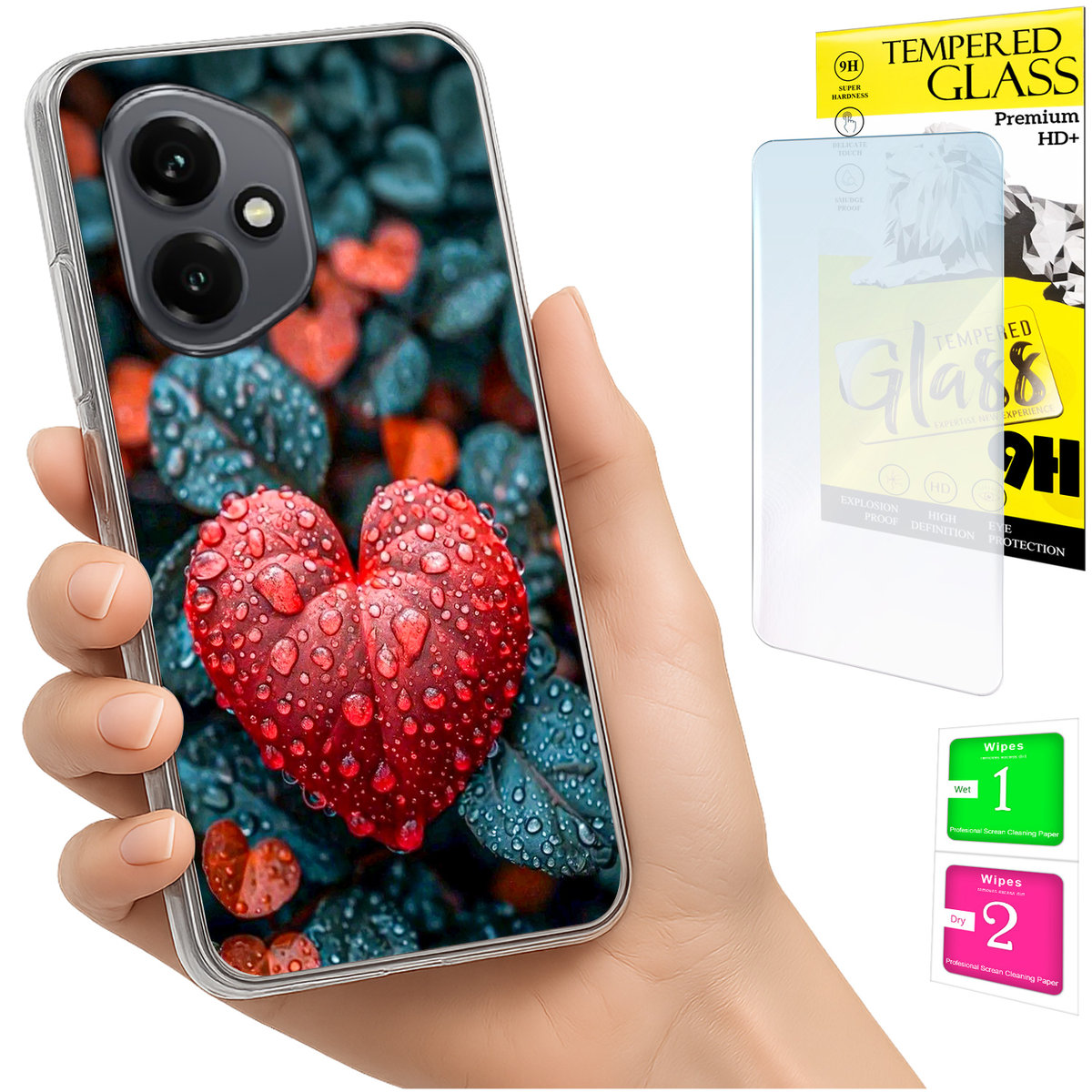 Etui do Honor X7d / 400 Smart Obudowa FOTO Case Plecki Serce + SZKŁO 9H ...