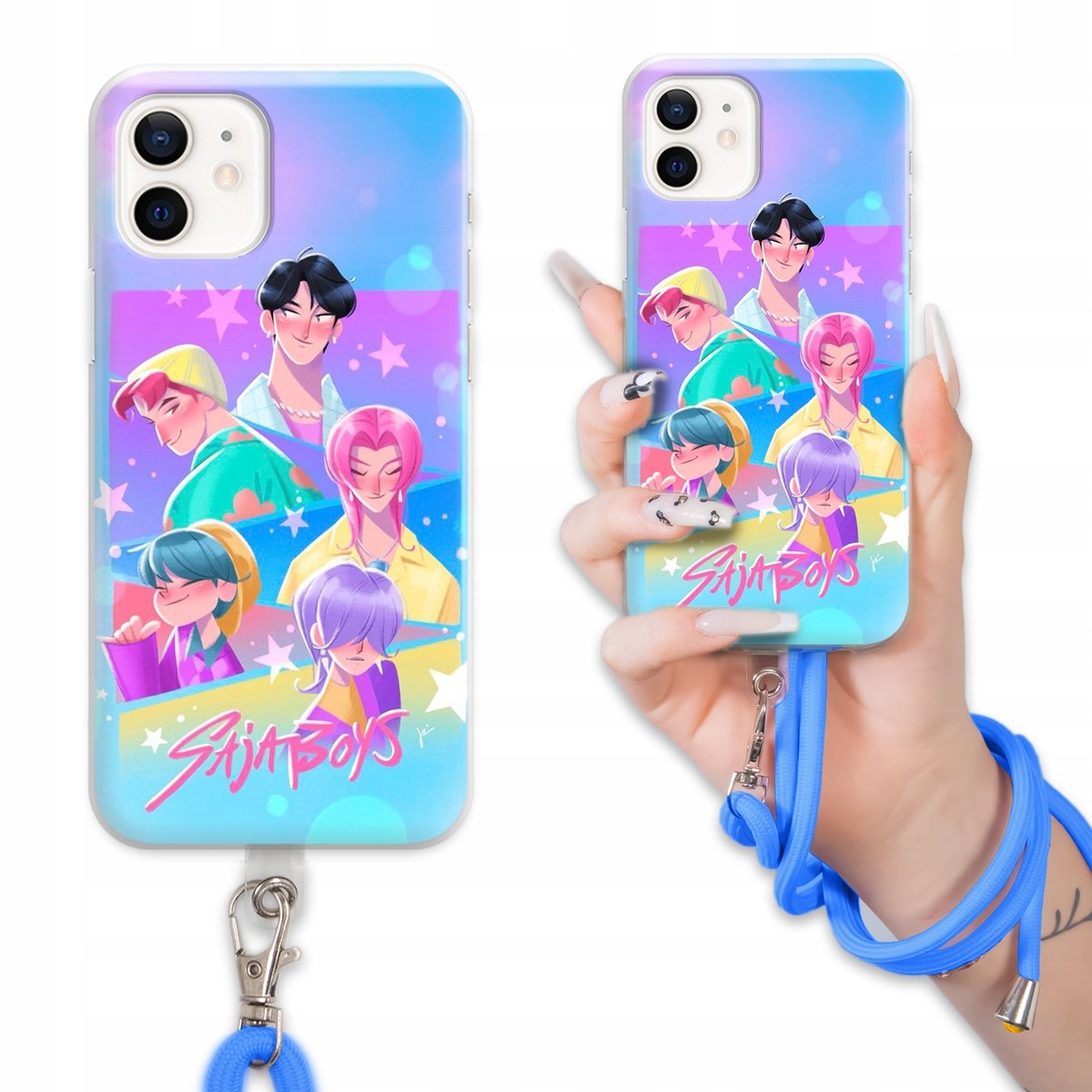 Etui Do iPHONE 12 + Sznurek Niebieski SAJA BOYS K-Pop Film Demon ...