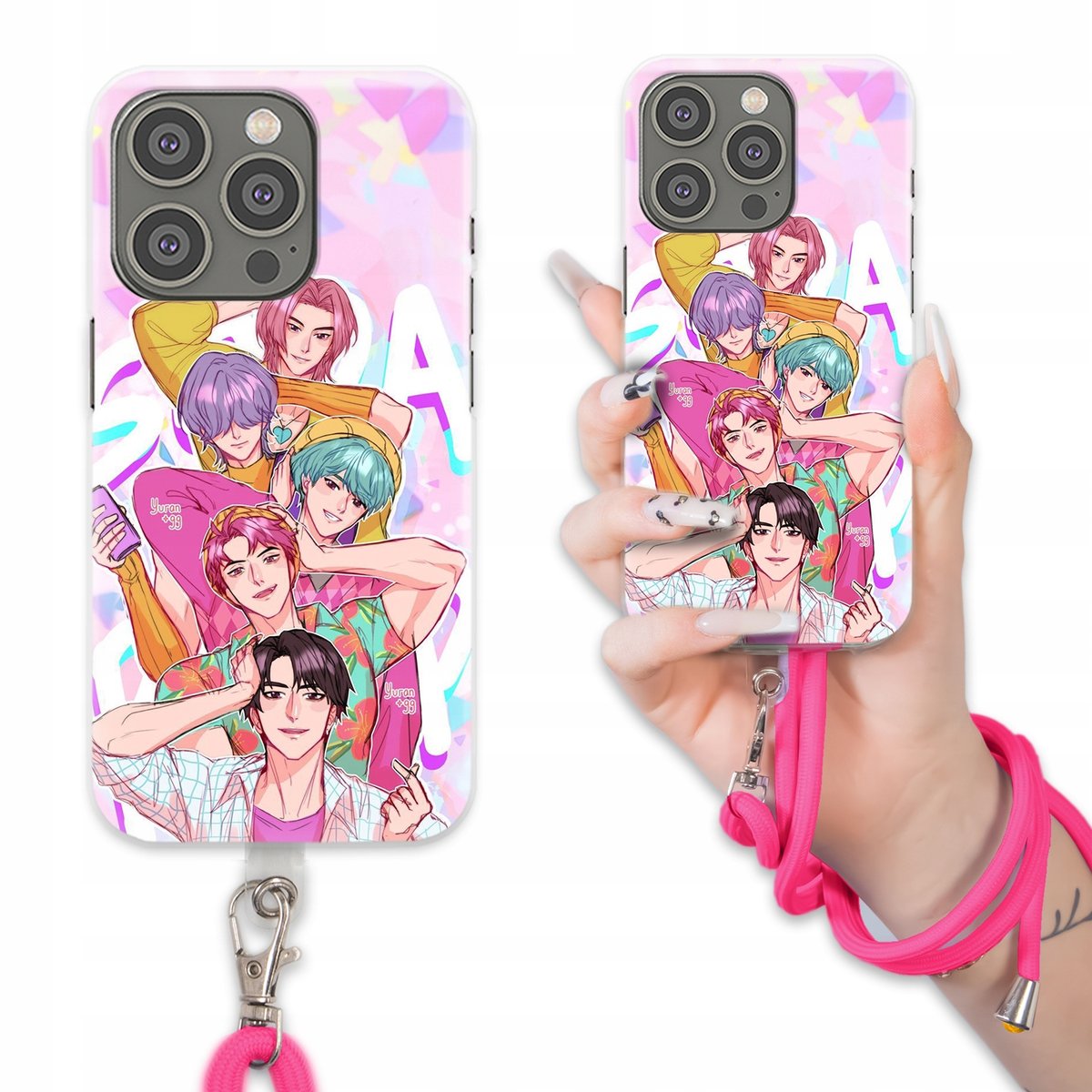 Etui Do iPHONE 15 PRO + Sznurek Malinowy SAJA BOYS K-Pop Demon Hunters ...