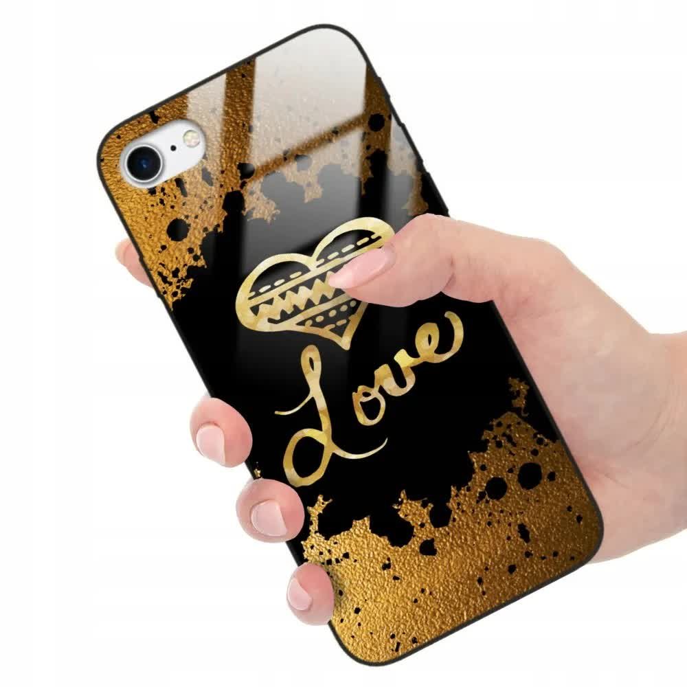 ETUI DO IPHONE SE2 GLASS Szklane Serce Miłość Motywacyjne Różne Złote ...