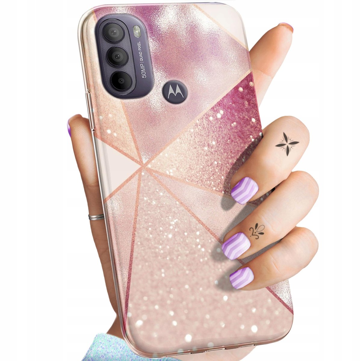 Etui Do Motorola Moto G31 Wzory Różowe Złoto Róż Obudowa Pokrowiec Case ...