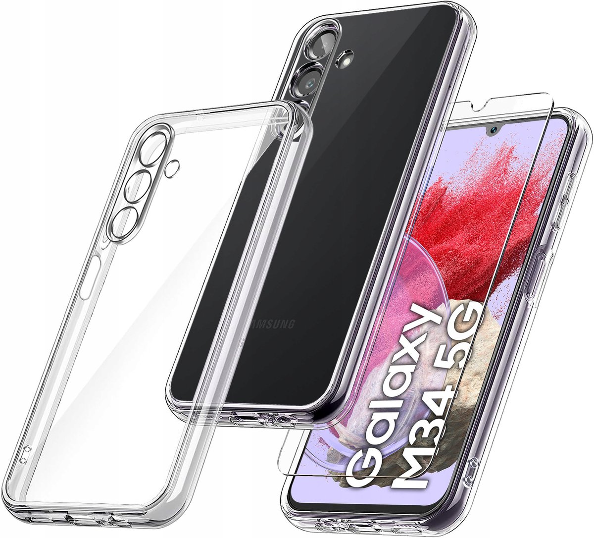 Etui do Samsung Galaxy M34 5G WZMACNIANE 360° CLEAR + Szkło 9H ...