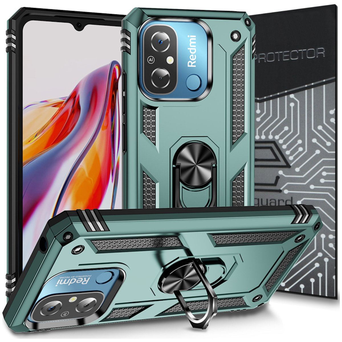 ETUI EXOGUARD ARMOR RING + SZKŁO - XIAOMI REDMI 12C - PANCERNE CASE ...