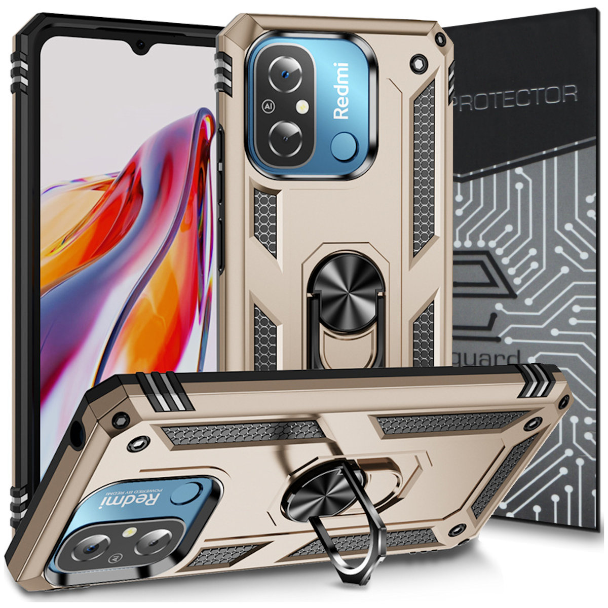 ETUI EXOGUARD ARMOR RING + SZKŁO - XIAOMI REDMI 12C - PANCERNE CASE ...