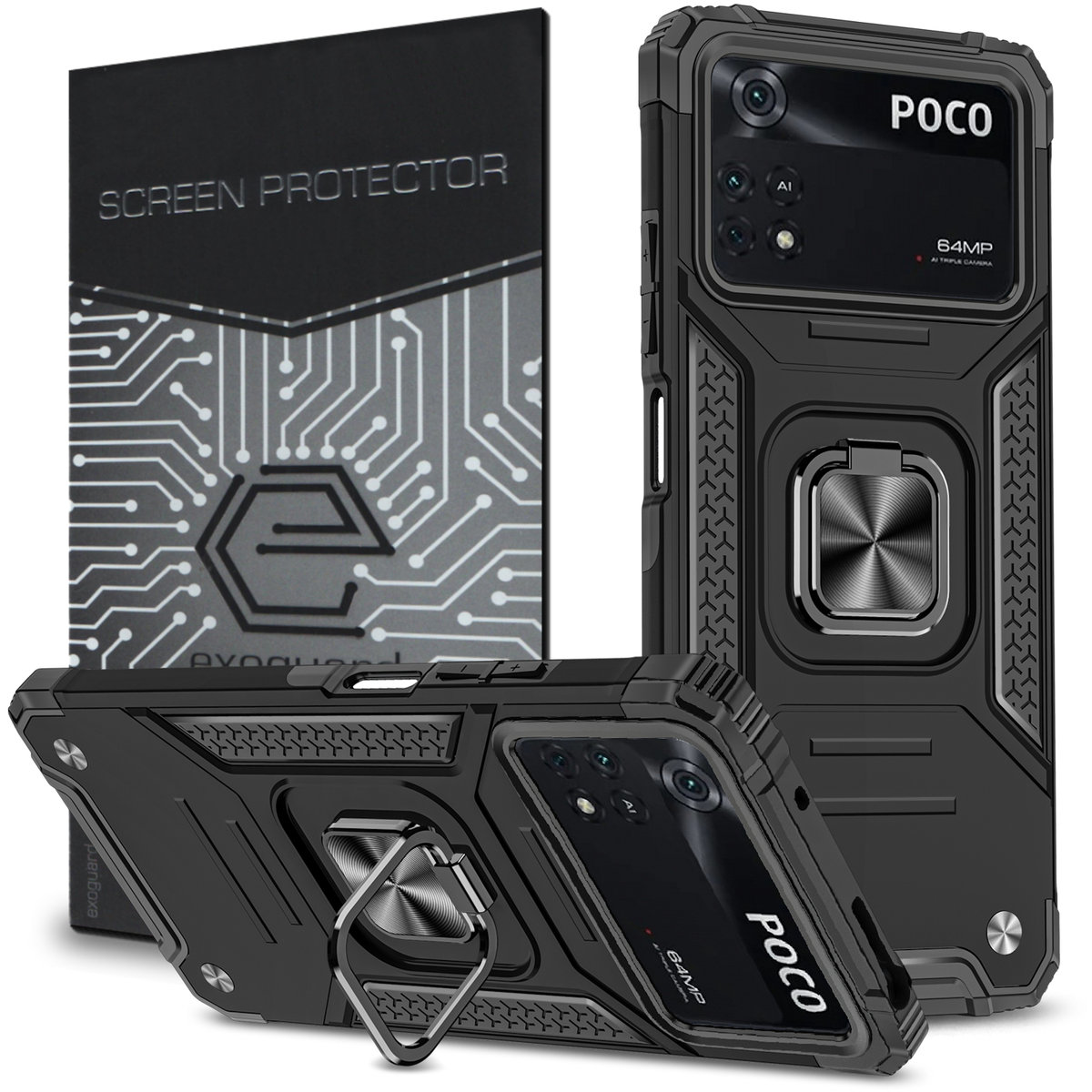 ETUI EXOGUARD QRING + SZKŁO - XIAOMI POCO M4 PRO (4G) - PANCERNE CASE ...