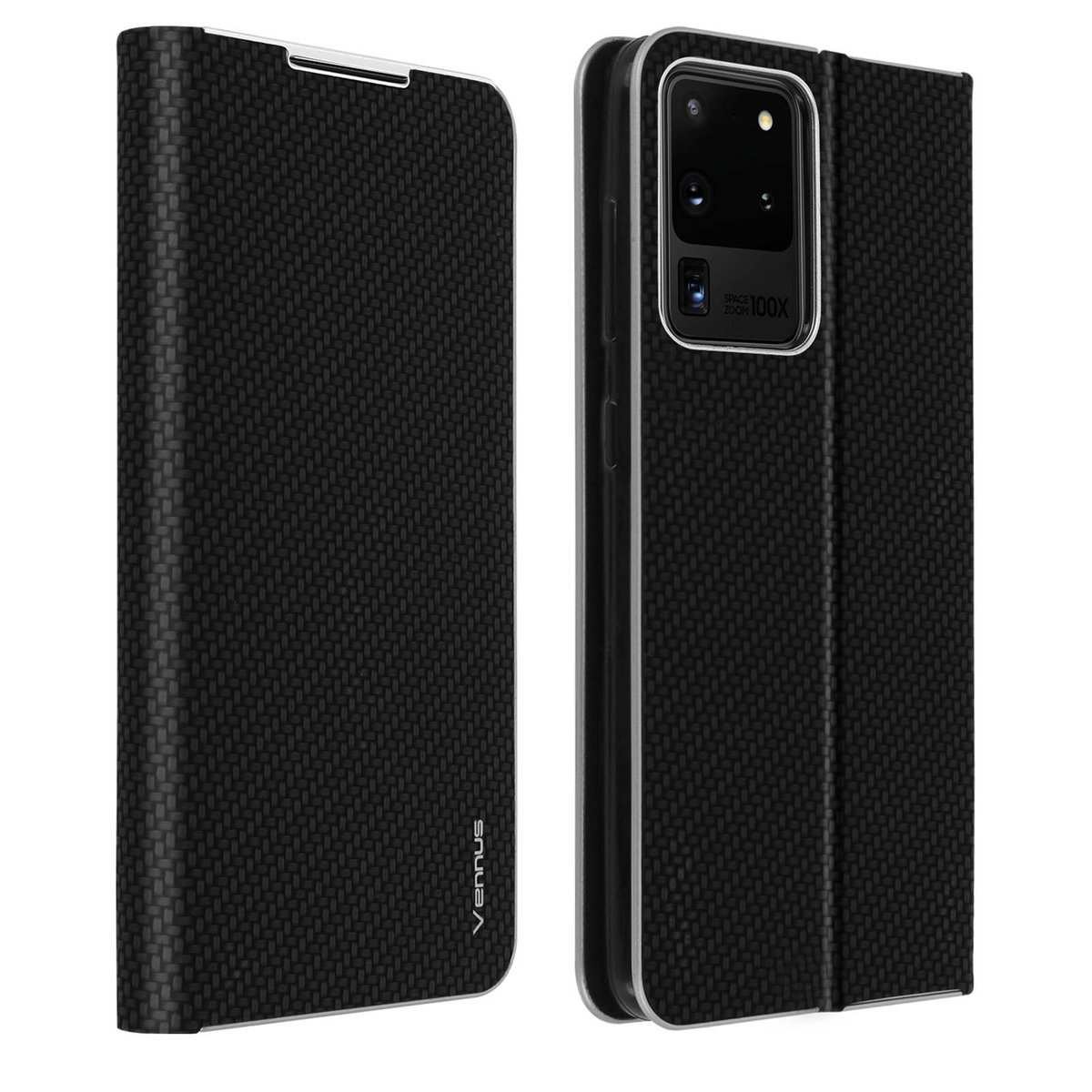 Etui Folio do Samsunga Galaxy S20 Ultra z uchwytem na kartę i podstawką Carbon Effect Black ...