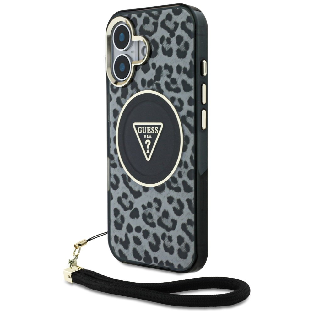 Etui Guess HC IML Leopard Triangle Cord Strap do iPhone 16 MagSafe czarny - GUESS | Sklep EMPIK.COM