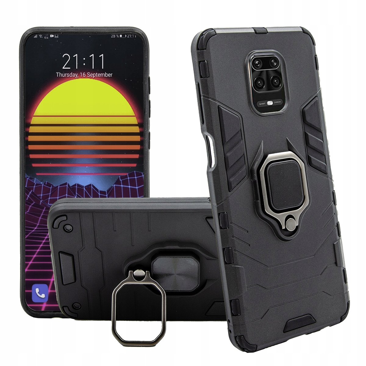 Etui Pancerne Do Xiaomi Redmi Note 9 Pro Czarne Obudowa Armor Holder ...