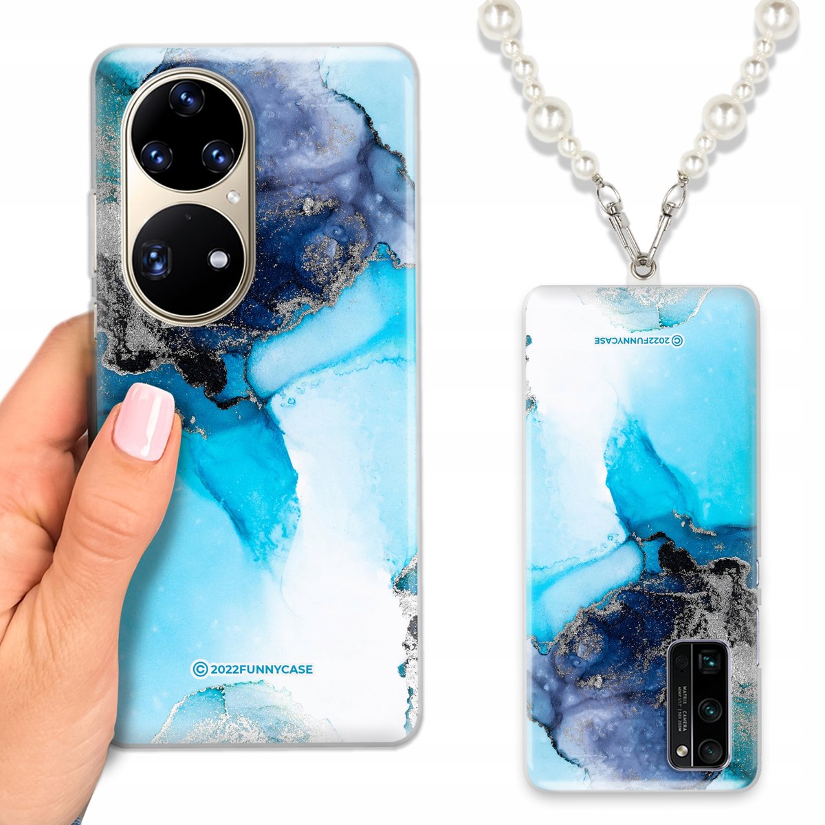 Etui QUICK ELEGANCKI do HUAWEI P50 PRO Perły Łańcuszek + MARMUROWE ...