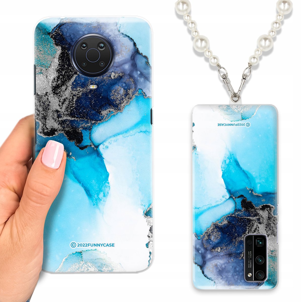 Etui QUICK ELEGANCKI do NOKIA G20 Perłowy Łańcuszek + MARMUR Marble ...