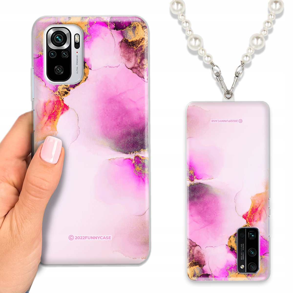 Etui QUICK ELEGANT do XIAOMI REDMI NOTE 10S Perły Łańcuszek MARMUROWE ...
