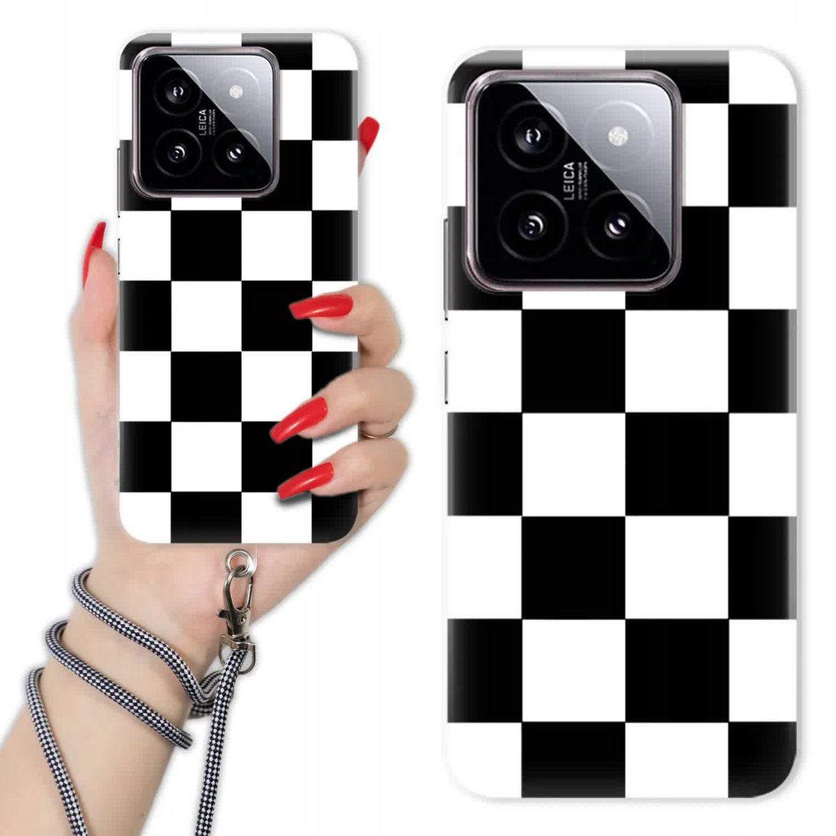 Etui QUICK Quick Sznurek do XIAOMI 14 Kratka CZARNO-BIAŁA Szachownica ...