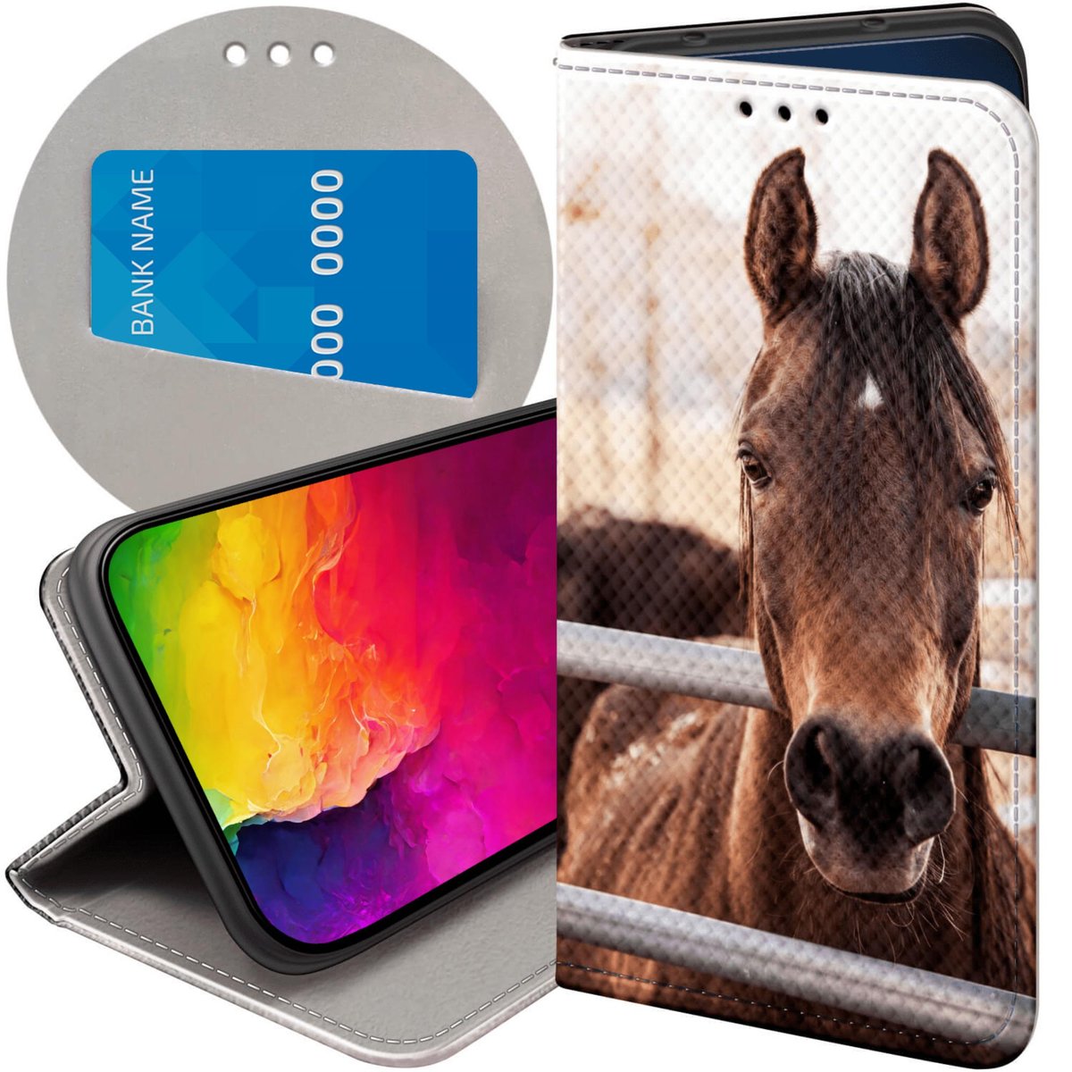 ETUI Z KLAPKĄ DO A54 / A74 / A93 WZORY KONIE KUCE PEGAZY FUTERAŁ ...