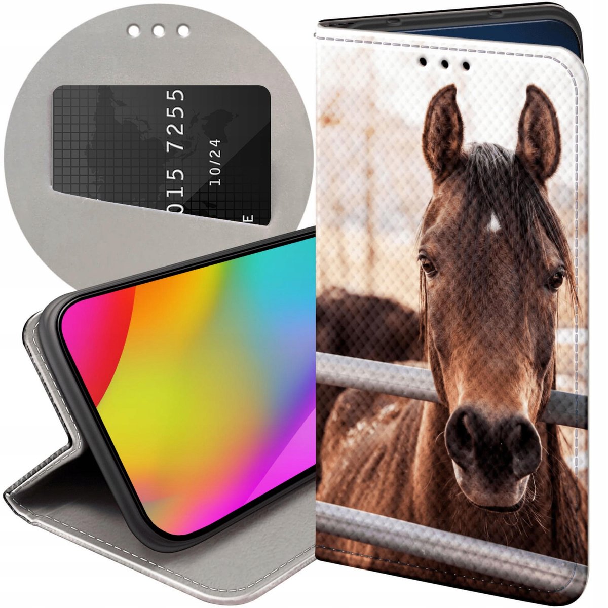 ETUI Z KLAPKĄ DO HUAWEI HONOR X7A WZORY KONIE KUCE PEGAZY FUTERAŁ ...