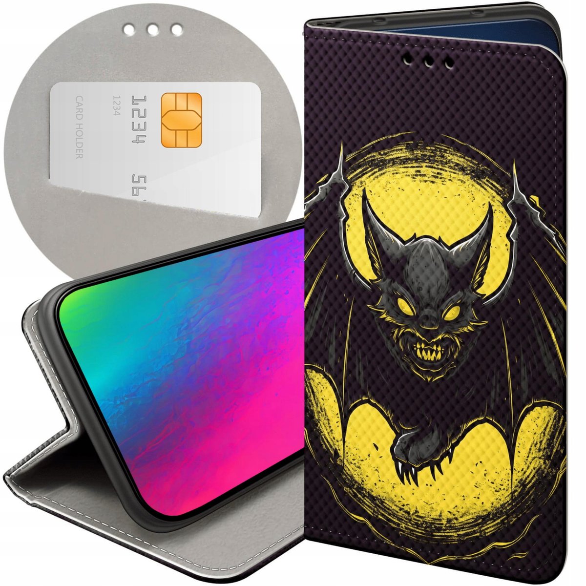 ETUI Z KLAPKĄ DO HUAWEI MATE 20 LITE WZORY NIETOPERZ BAT FUTERAŁ ...