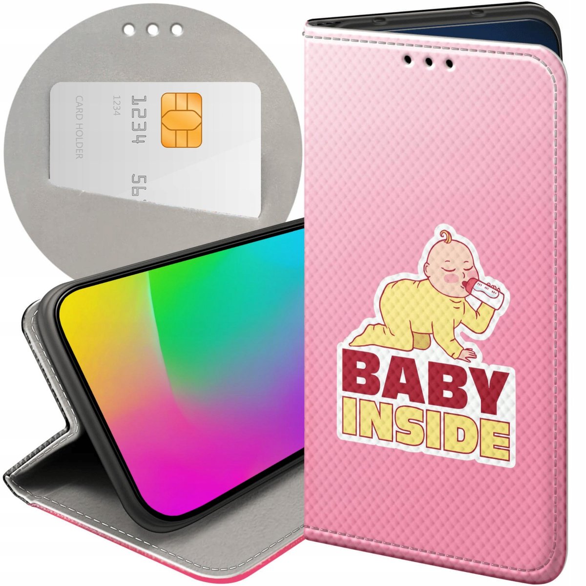 ETUI Z KLAPKĄ DO HUAWEI Y5P WZORY CIĄŻOWE PREGNANT BABY SHOWER FUTERAŁ ...