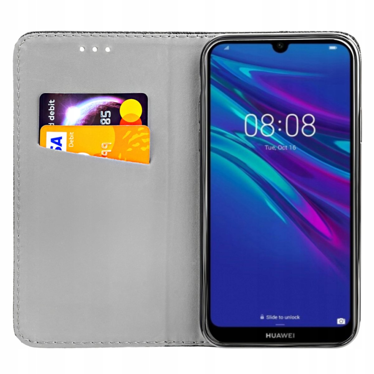 Etui Z Klapką Do Huawei Y6 2019 Czarne Zamykane Magnetyczne Kabura ...