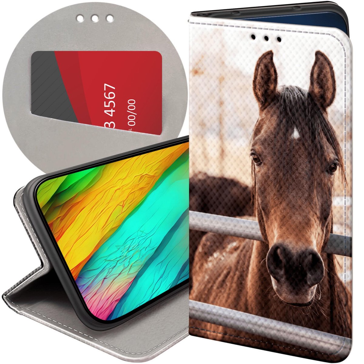 ETUI Z KLAPKĄ DO IPHONE 12 MINI WZORY KONIE KUCE PEGAZY FUTERAŁ ...