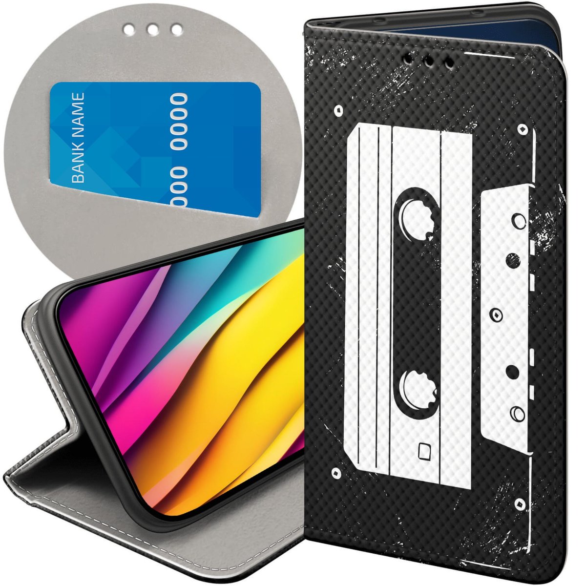 ETUI Z KLAPKĄ DO IPHONE 14 PRO MAX WZORY RETRO OLD SCHOOL MUZYKA GRY ...