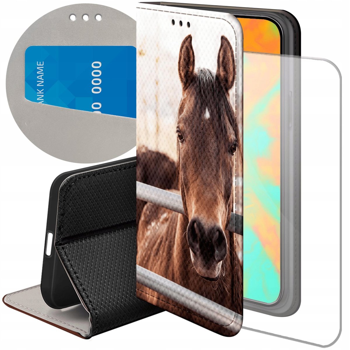 ETUI Z KLAPKĄ DO IPHONE 15 PLUS WZORY KONIE KUCE PEGAZY FUTERAŁ ...