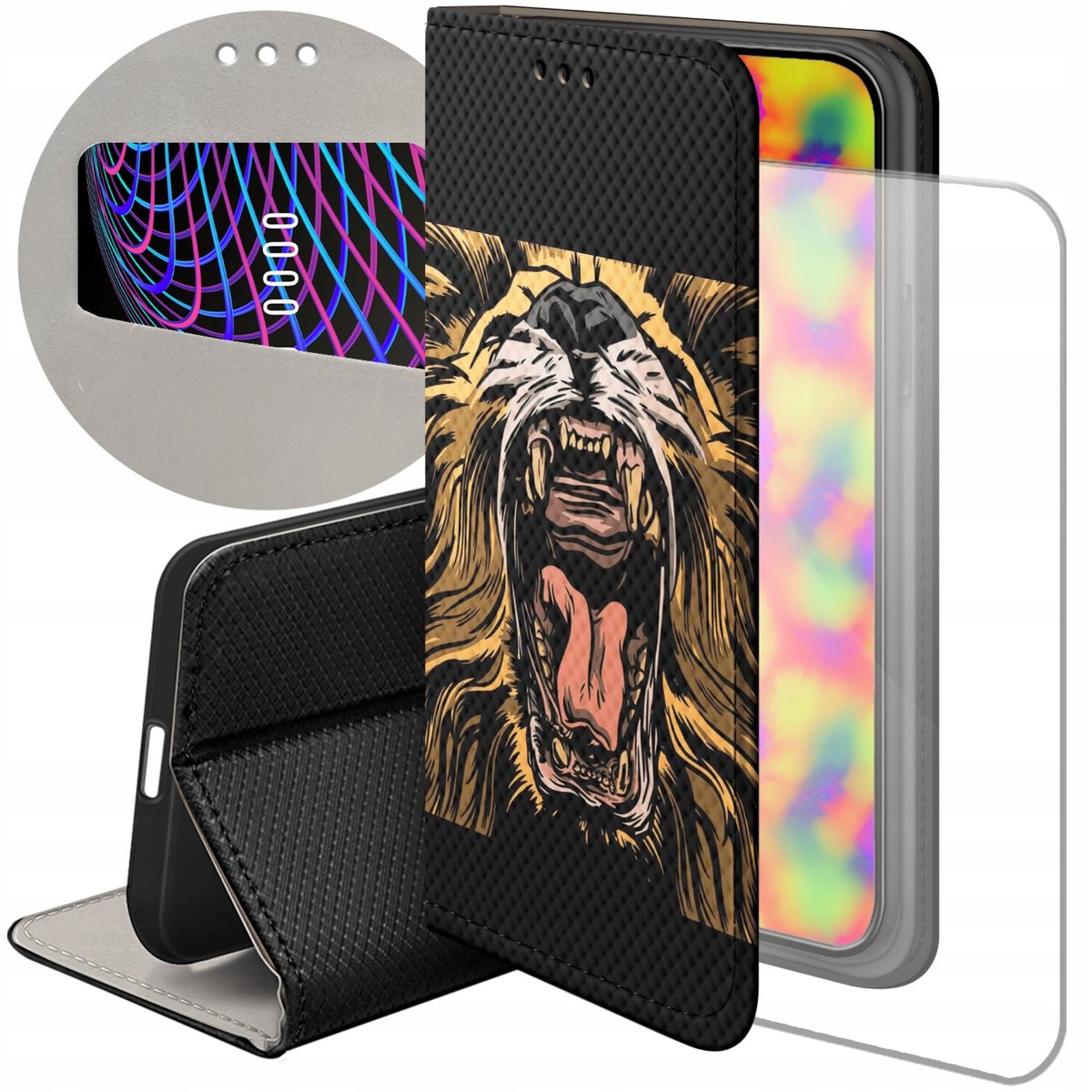 ETUI Z KLAPKĄ DO IPHONE 15 WZORY LEW LWY LWICA FUTERAŁ POKROWIEC CASE ...