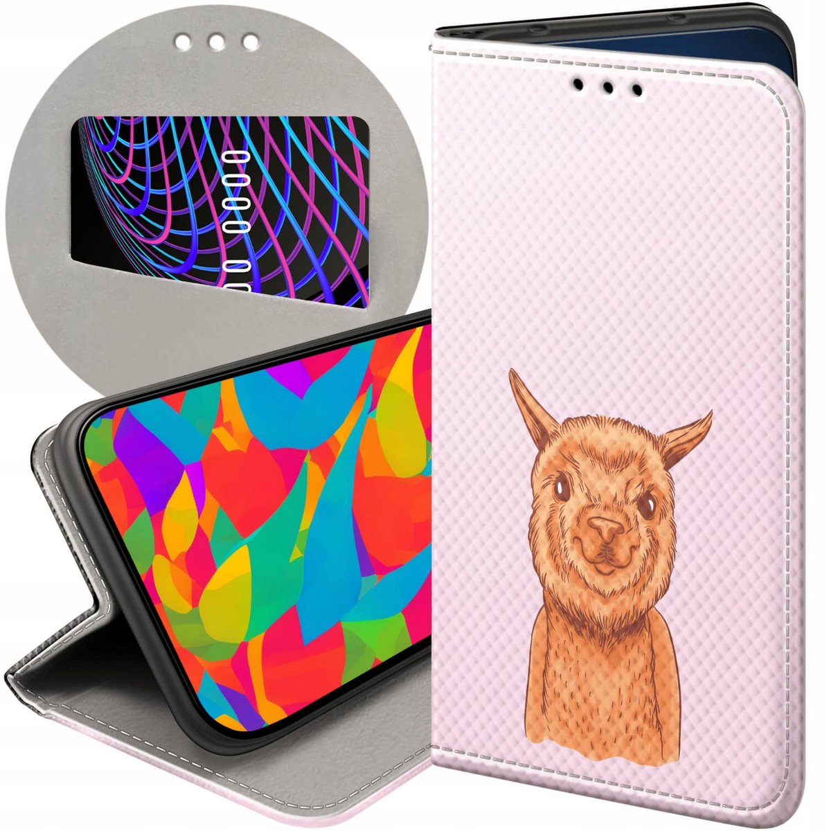 ETUI Z KLAPKĄ DO IPHONE 7 / 8 / SE 2020 WZORY LAMA ALPAKA ANDY FUTERAŁ ...