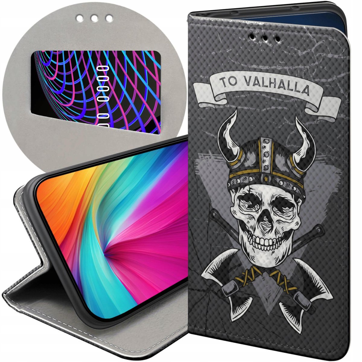 ETUI Z KLAPKĄ DO LG X POWER 2 WZORY WIKINGOWIE VIKING RUNY ODYN FUTERAŁ ...