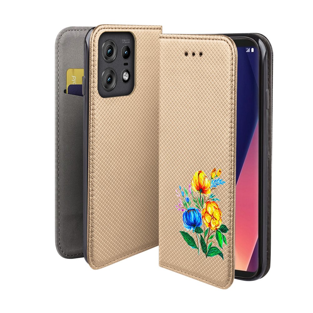 Etui z klapką do MOTOROLA EDGE 50 PRO smart magnet złoty case kwiat ...