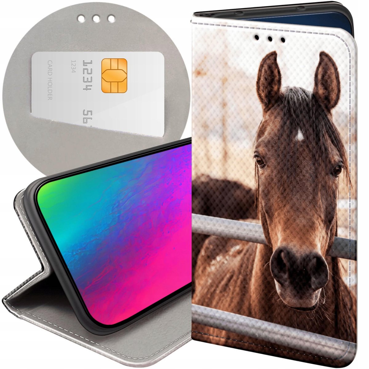 ETUI Z KLAPKĄ DO MOTOROLA MOTO G32 WZORY KONIE KUCE PEGAZY FUTERAŁ CASE ...