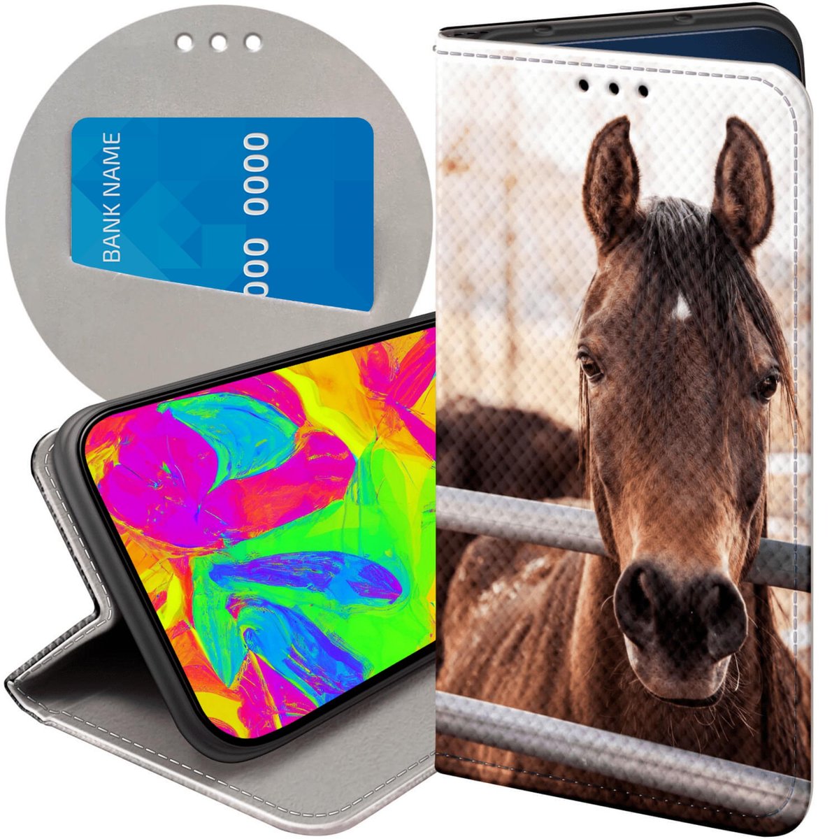 ETUI Z KLAPKĄ DO MOTOROLA MOTO G53 WZORY KONIE KUCE PEGAZY FUTERAŁ CASE ...