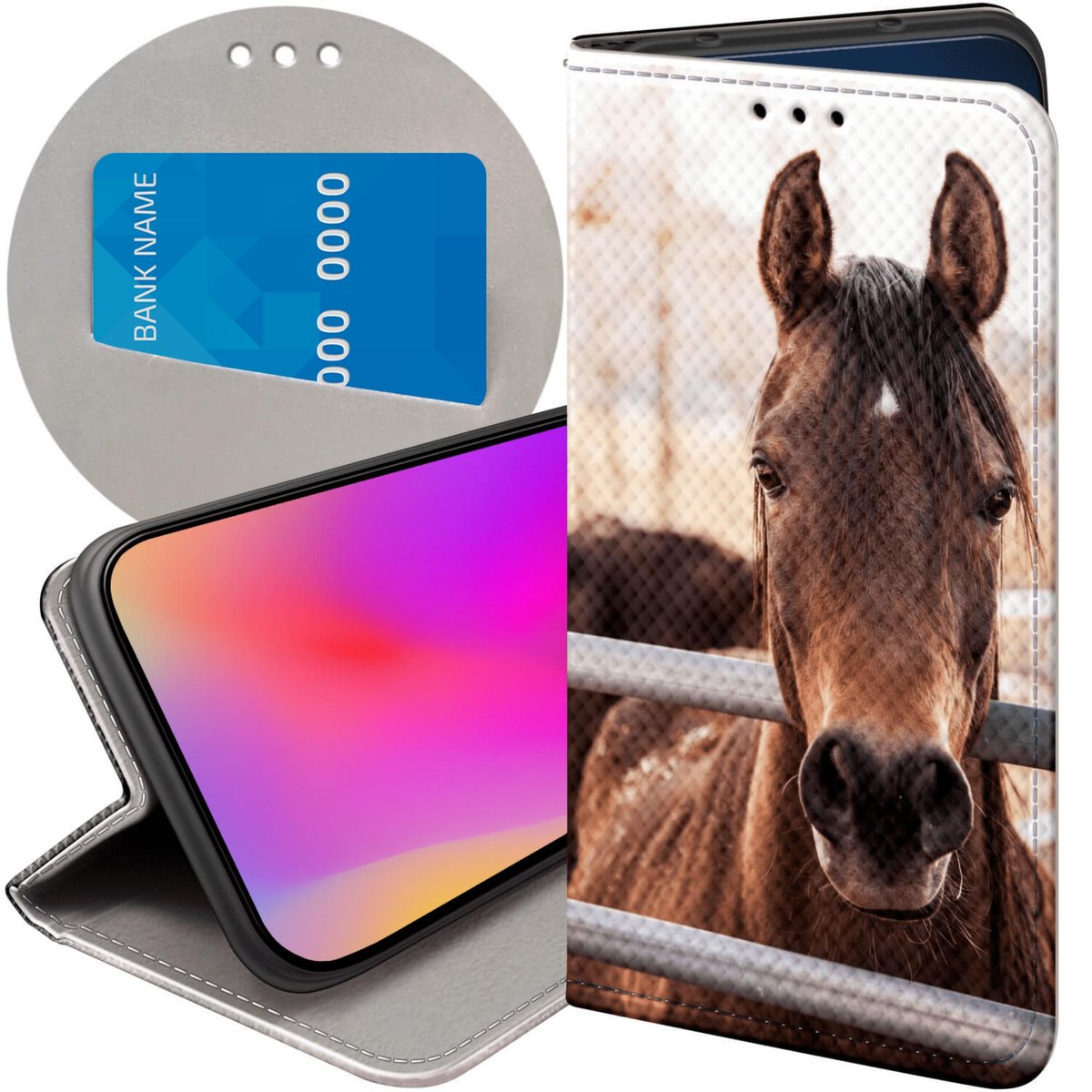 ETUI Z KLAPKĄ DO OPPO A57 2022 WZORY KONIE KUCE PEGAZY FUTERAŁ ...