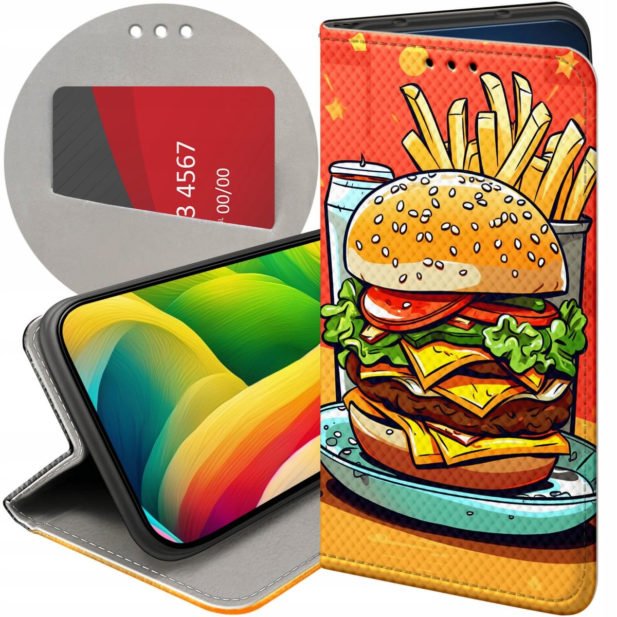 Etui z klapką do oppo a74 4g wzory hamburger burgery fast-food jedzenie ...